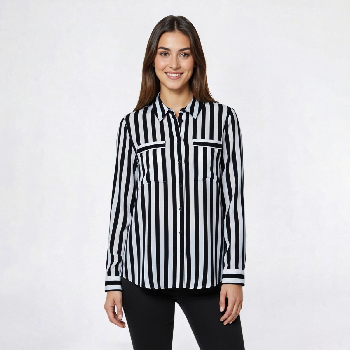 Womens Kasper Long Sleeve Striped Woven Casual Button Down